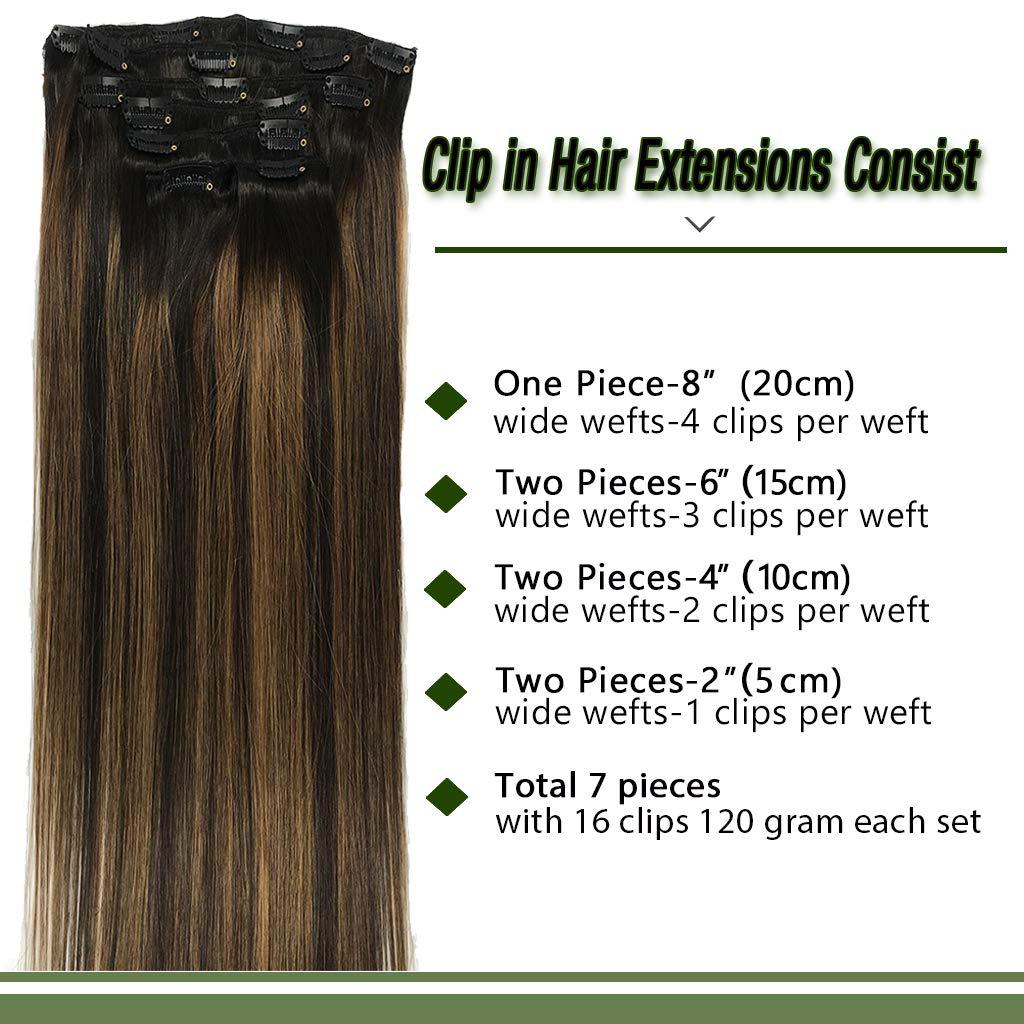 Balayage Natural Black to Chestnut Brown 7pcs 120g Clip in Human Hair ...